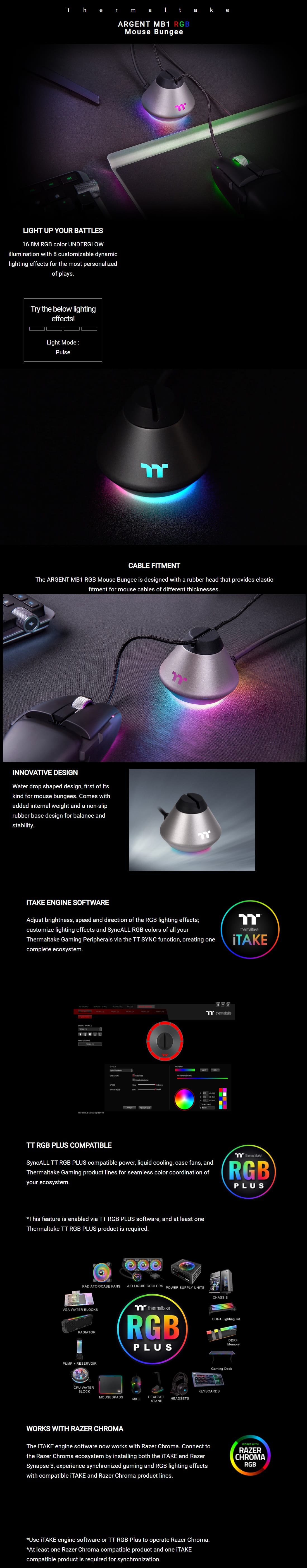 Thermaltake Argent MB1 RGB Mouse Cable Management Device - Space Grey