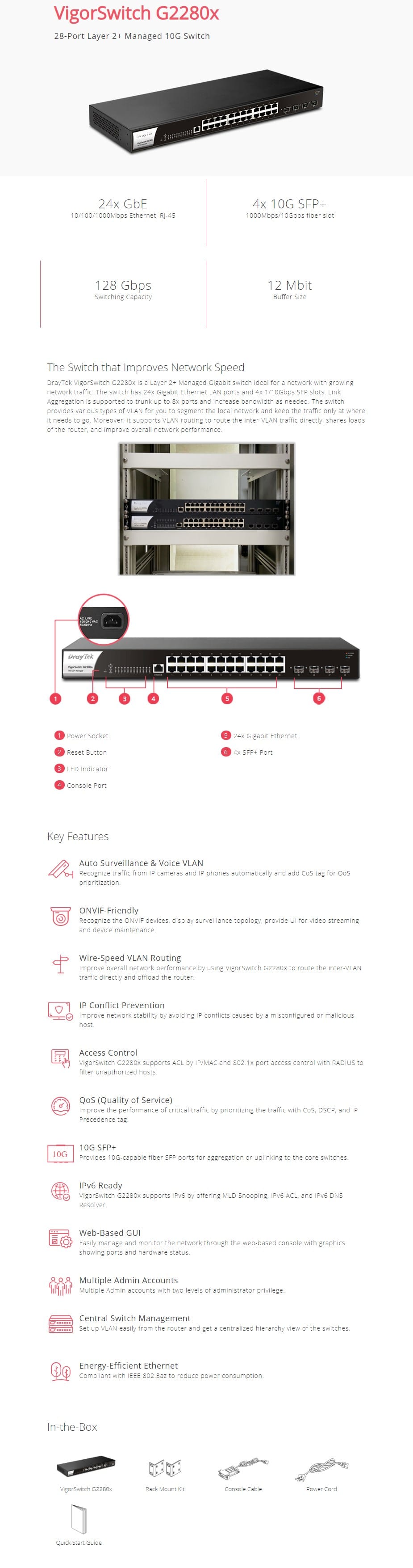 DrayTek Vigor Switch G2280x 28-Port Layer 2+ Managed 10Gb Switch