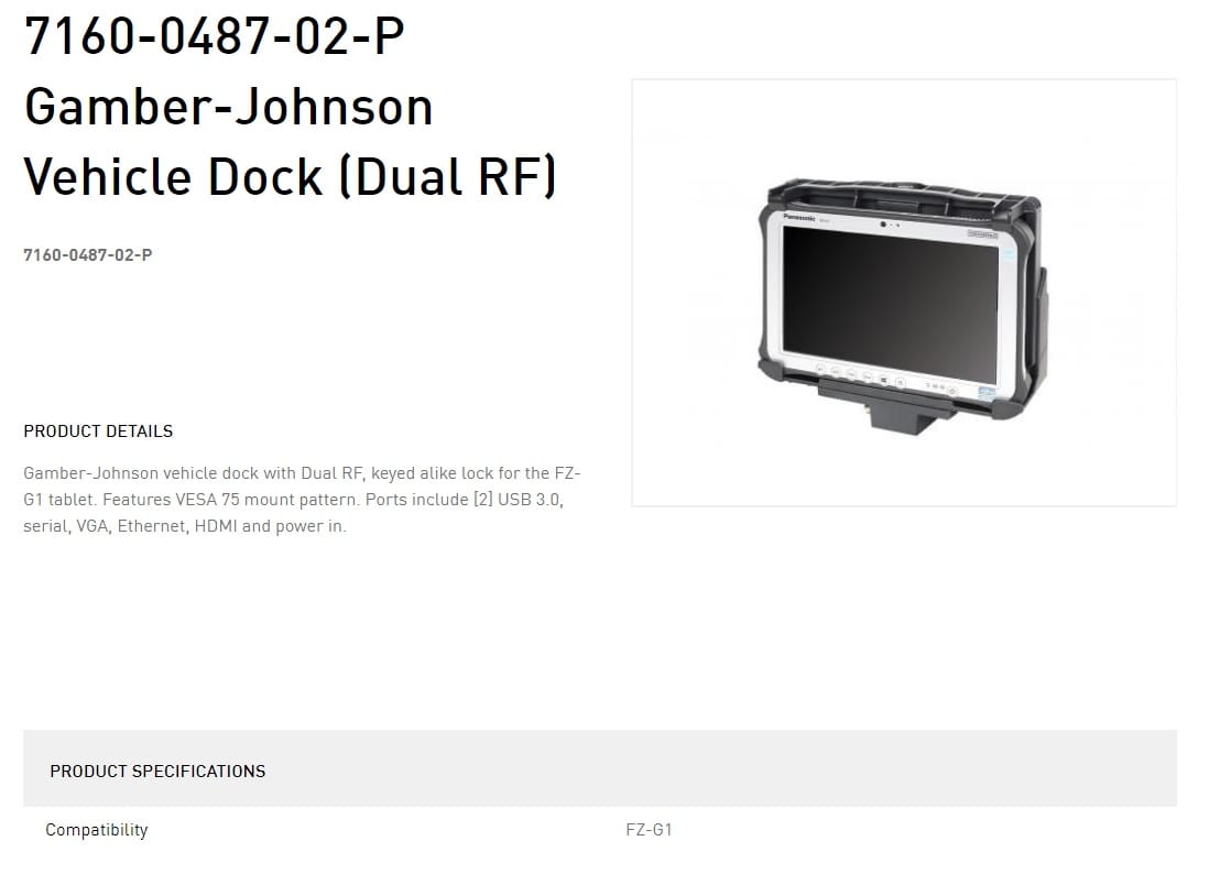 Panasonic Gamber-Johnson FZ-G1 Vehicle (Dual RF) Dock