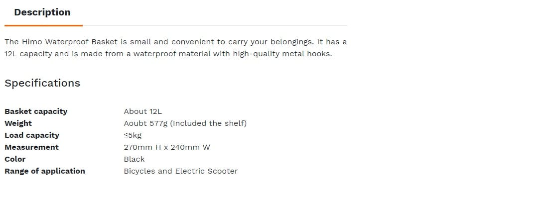 Segway Himo Waterproof Storage Basket