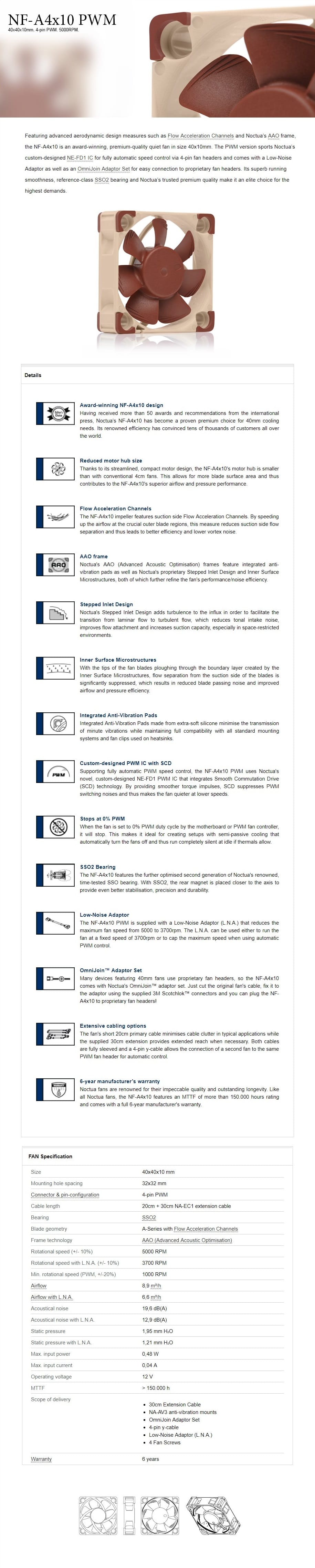 Noctua 40mm NF-A4x10 PWM 5000RPM 4-Pin Fan
