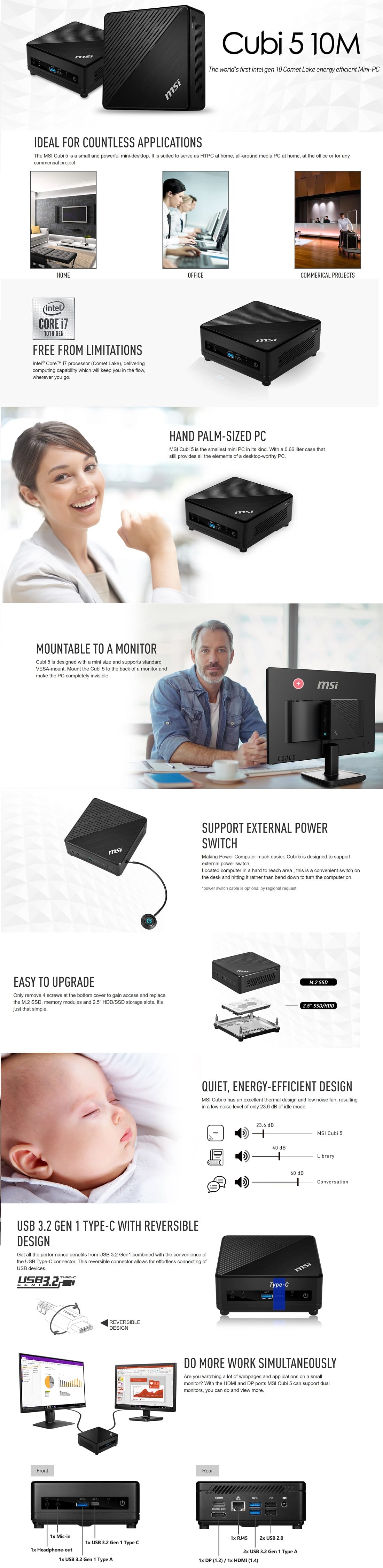 MSI Cubi 5 Mini PC, Intel Core i3-10110U, 8GB RAM, 512GB SSD, Windows ...