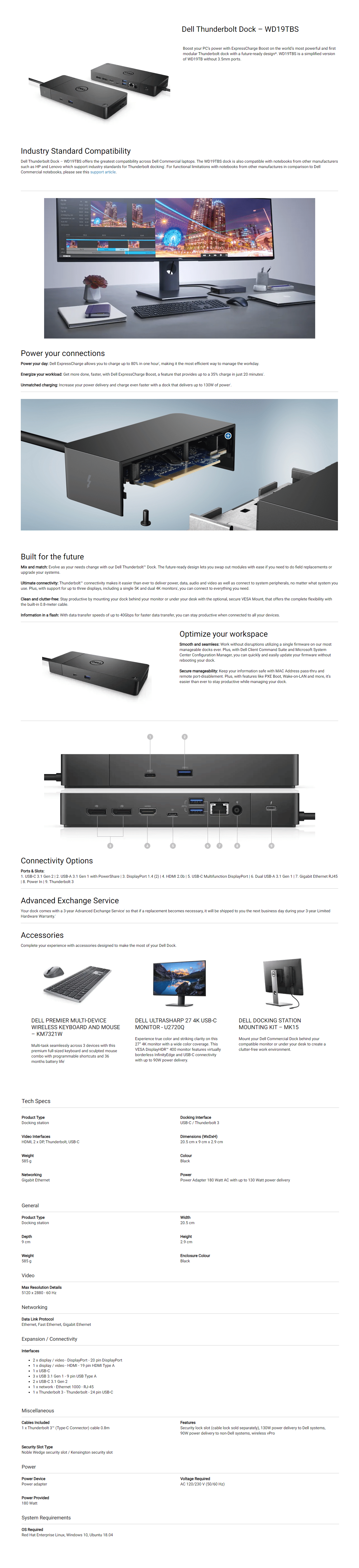 Dell WD19TBS Thunderbolt 3 Docking Station