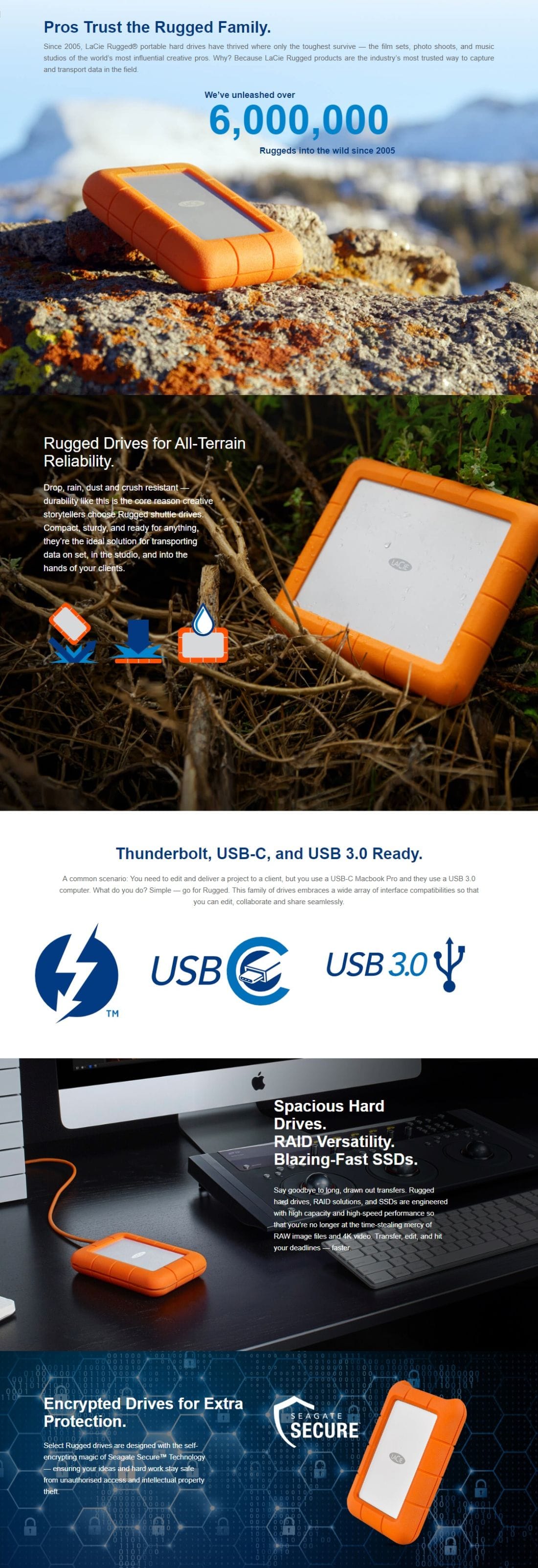 LaCie Rugged RAID Shuttle 8TB 7200RPM USB-C Orange External Hard Drive