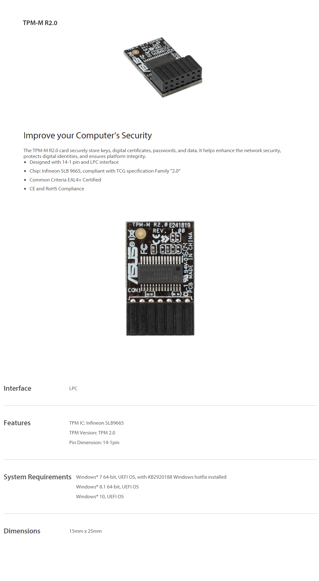 Asus 14-Pin Trusted Platform Module
