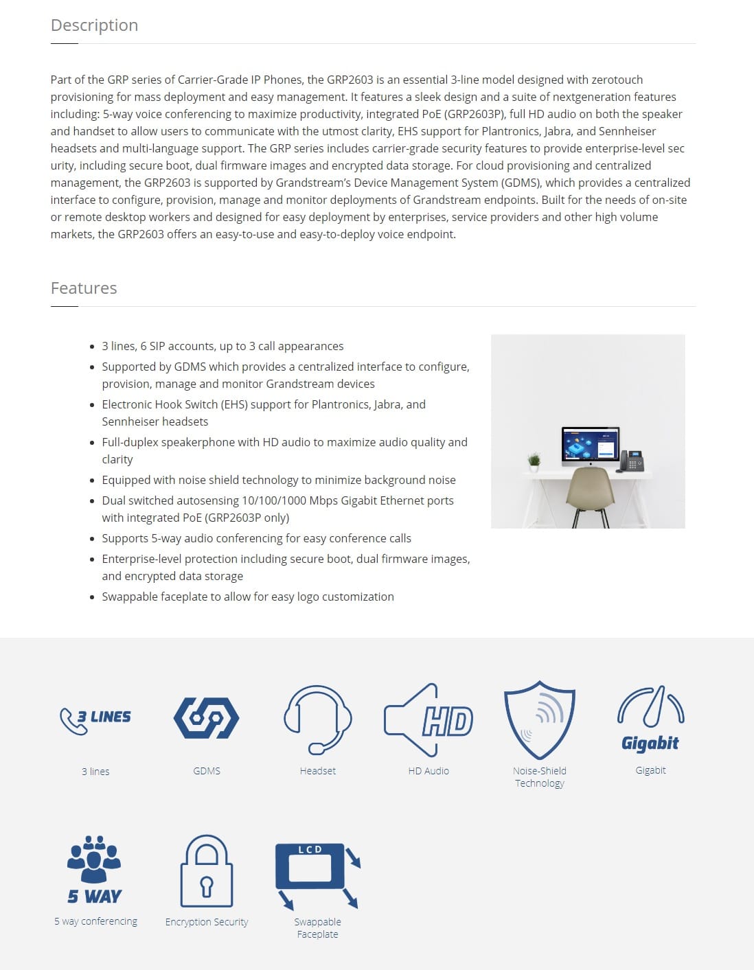 Grandstream GRP2603P 3 Lines Carrier-Grade IP Phone - With Integrated PoE
