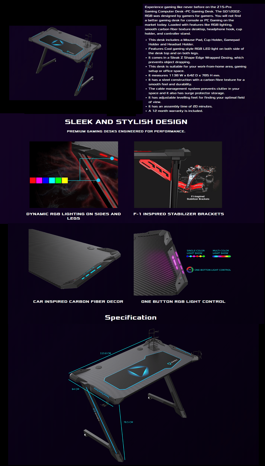 ONEX GD1200Z RGB Gaming Desk