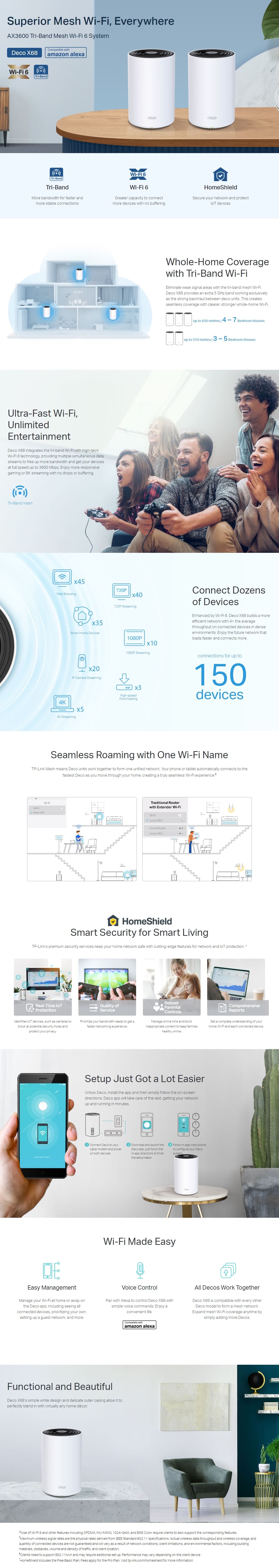 TP-Link Deco X68 AX3600 Whole Home Mesh Wi-Fi 6 Unit - 3 Pack
