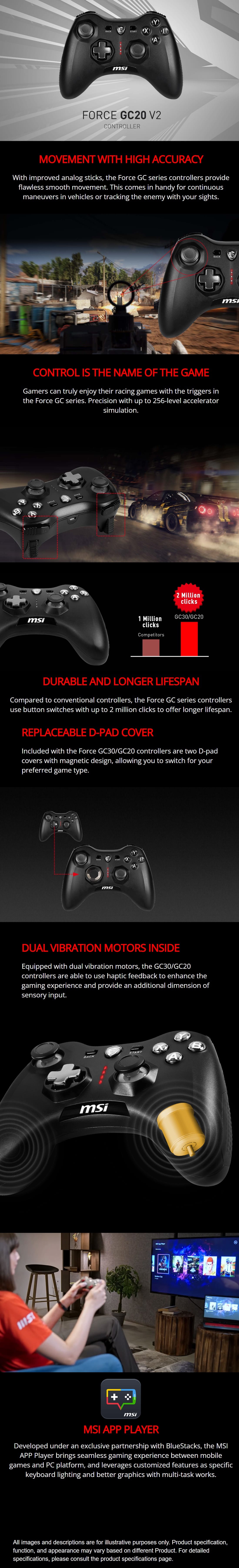 MSI Force GC20 V2 Wired USB Gaming Controller - Black