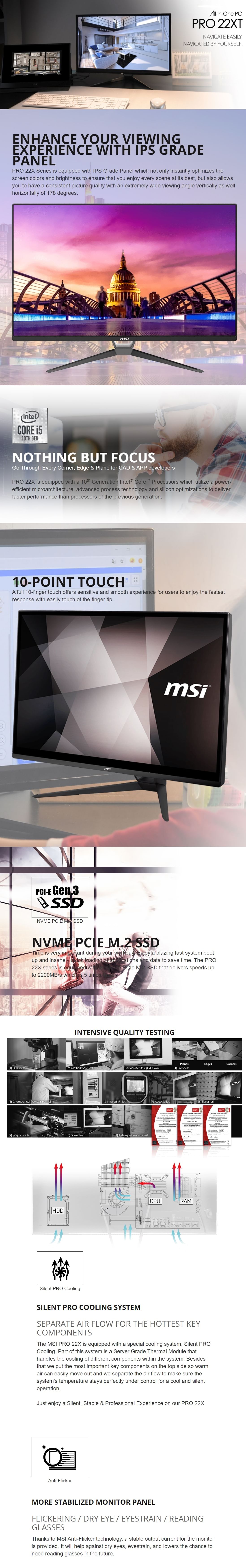 MSI Pro 22XT 10M 21.5" FHD Touchscreen All-In-One PC, i5-10400, 8GB RAM ...