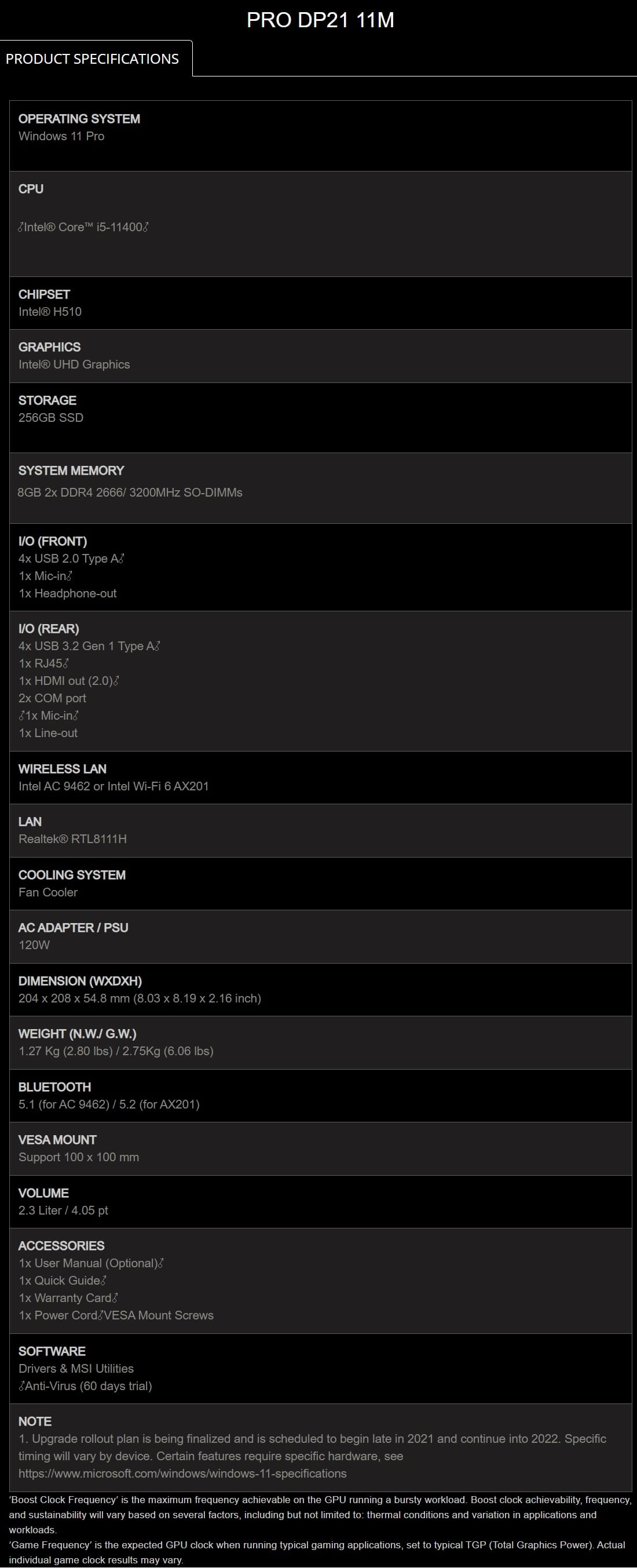 PRO DP21 11M Desktop PC, i5-11400, 8GB RAM, 256GB SSD, Windows 11 Pro