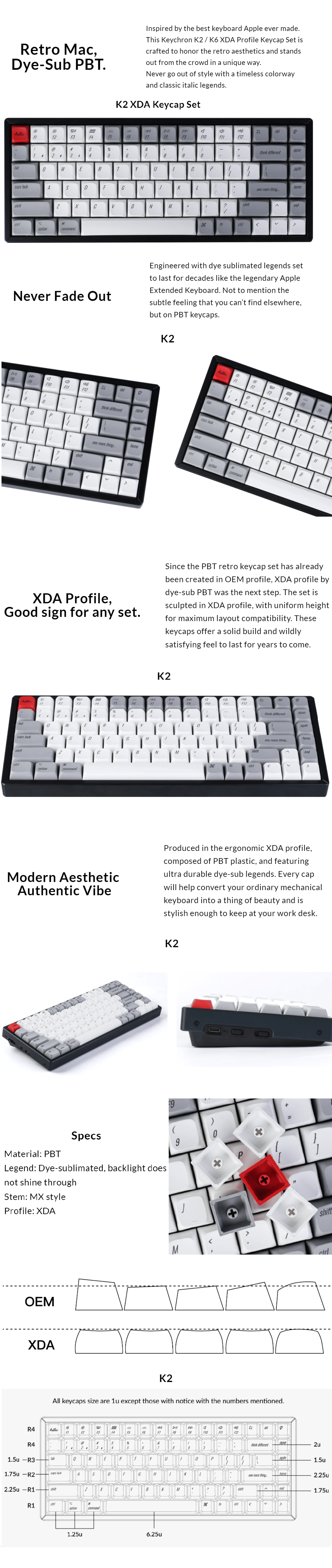 Keychron K2 XDA Profile PBT Retro Mac Keycap