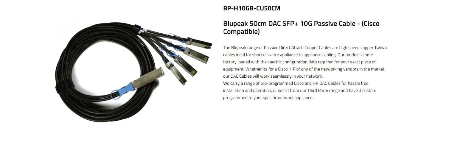 Blupeak 50cm DAC SFP+ 10G Passive Cable - (Cisco Compatible)