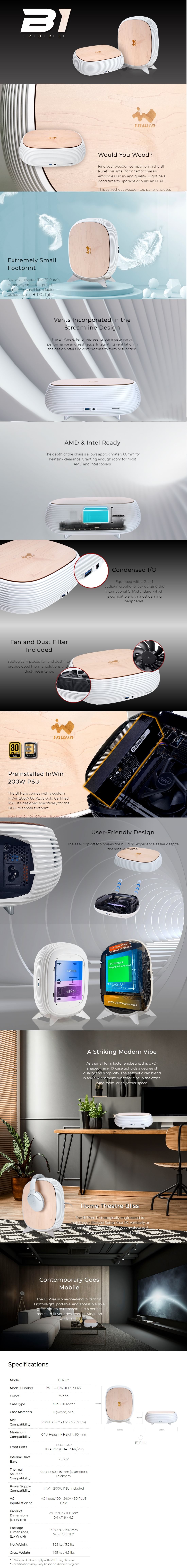 Inwin B1 Pure Mini-ITX Chassis With 200W Gold PSU - White