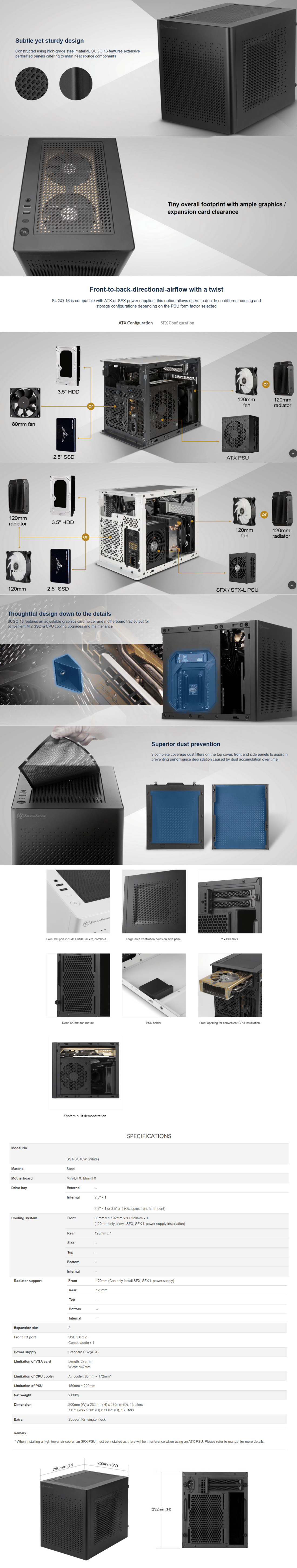 Silverstone SUGO Series SG16 Mini-ITX Case - White