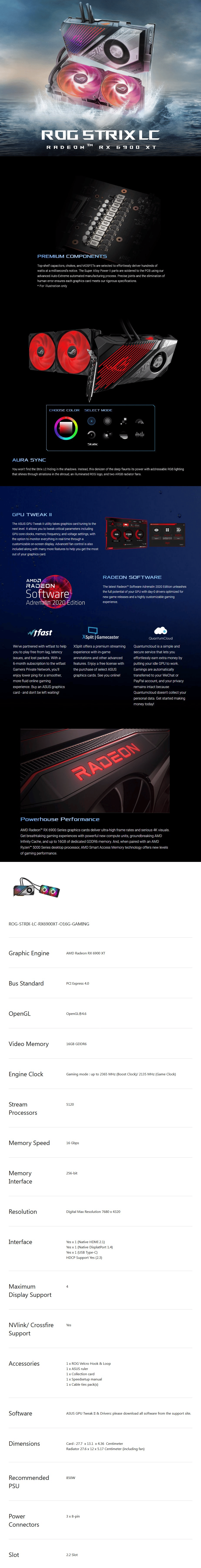 ASUS ROG Strix Radeon RX 6900 XT 16GB Gaming Graphics Card