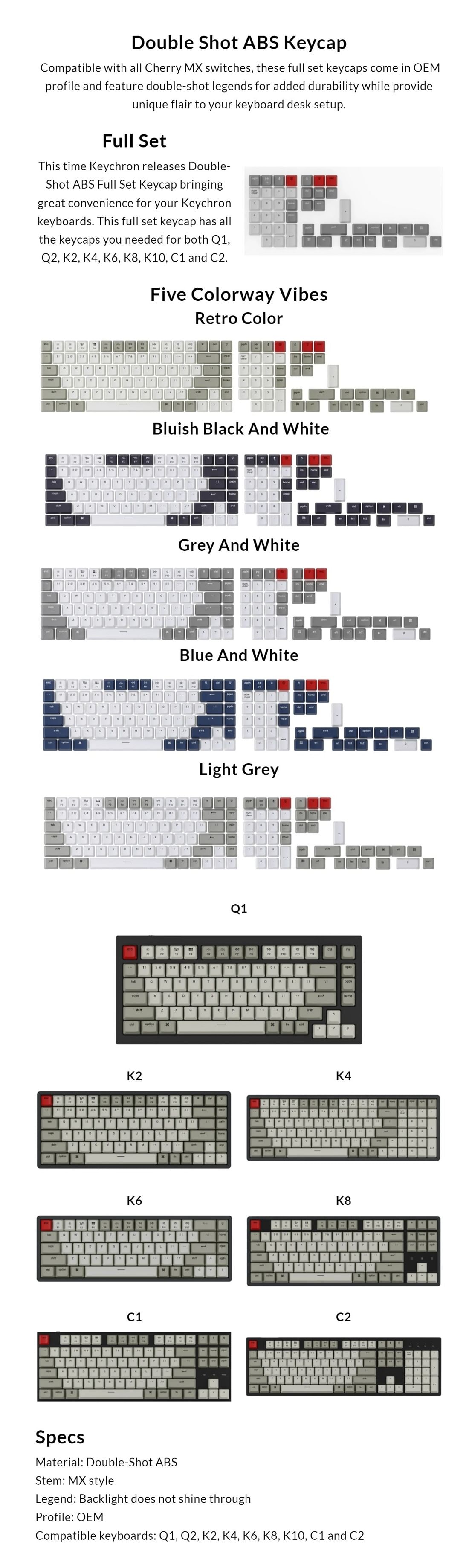 Keychron Double Shot ABS Keycap Set Grey/White