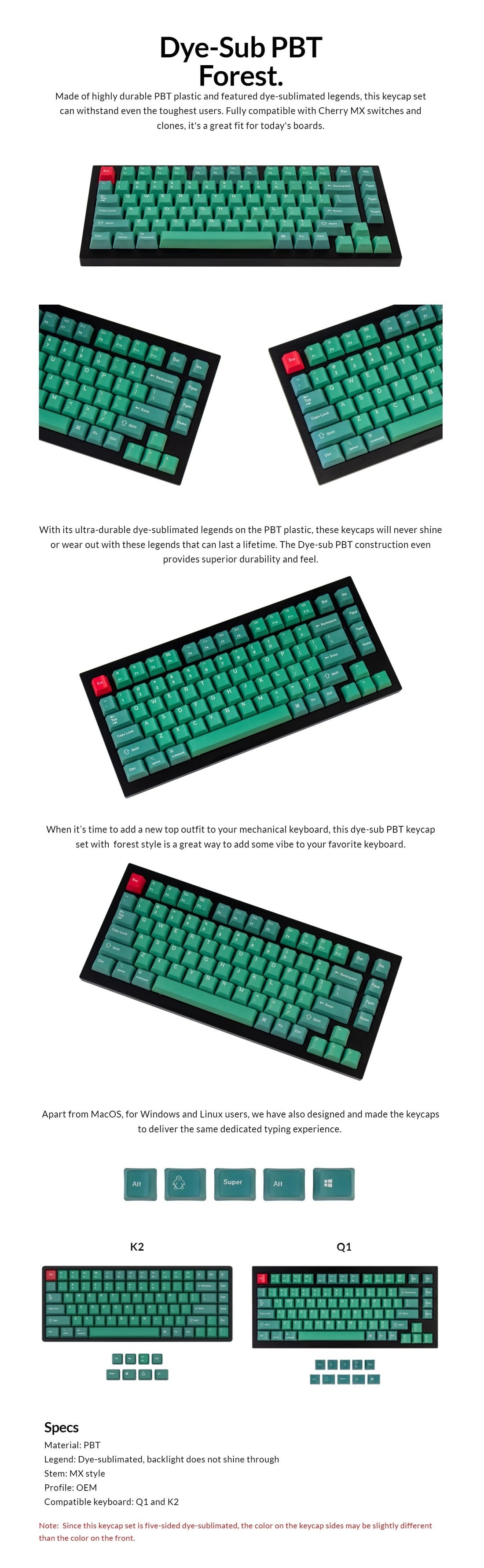 Keychron K2/Q1 Dye-Sub PBT Keycap Set Forest