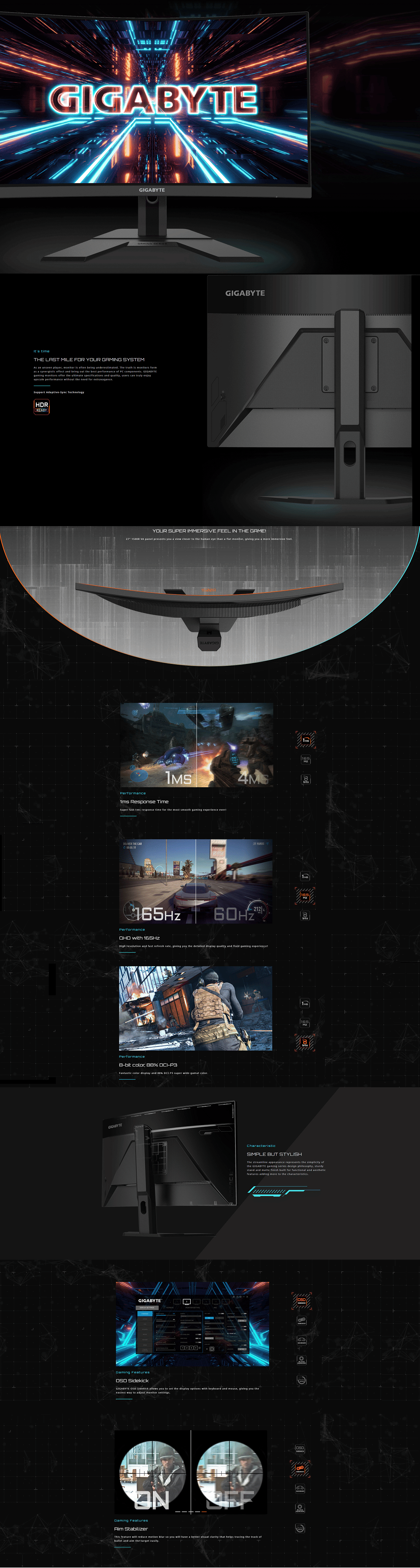 Gigabyte G27QC-A 27"Curved QHD 1ms 165Hz Gaming Monitor