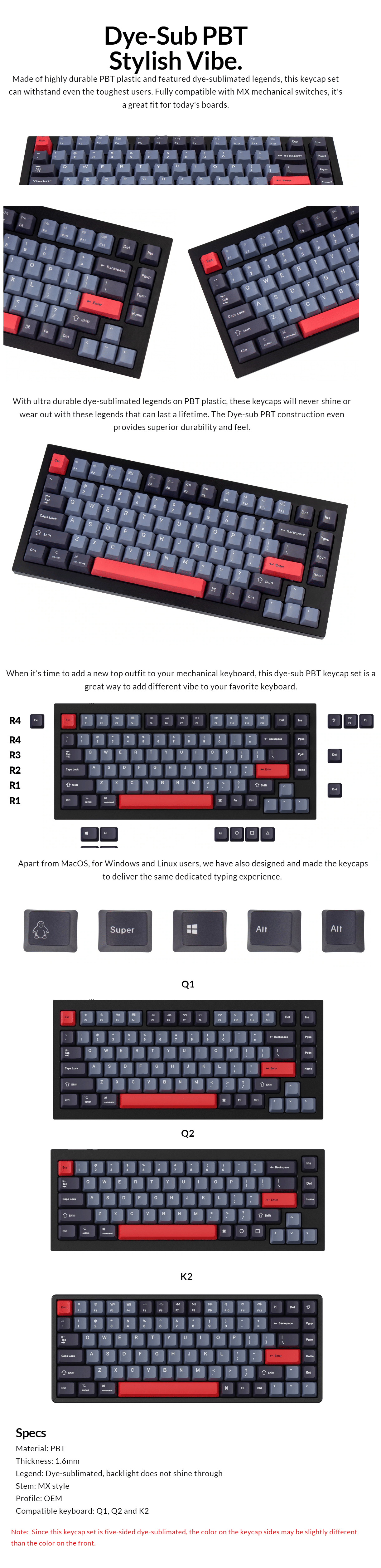 Keychron K2/Q1 Dye-Sub PBT Keycap Set Dolch Red