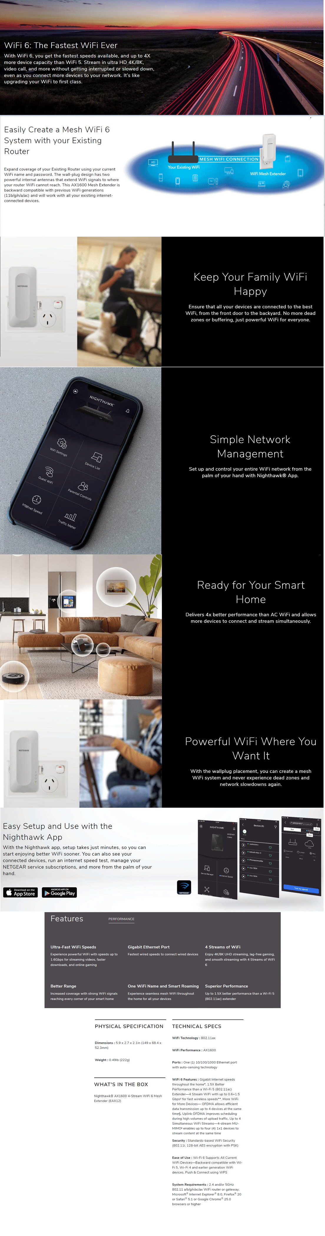 Netgear EAX12 AX1600 4 Stream Wi-Fi6 Mesh Extender