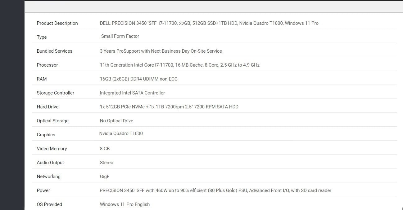 Dell Precision 3450 Small Form Factor Desktop PC i7-11700, 32GB RAM ...