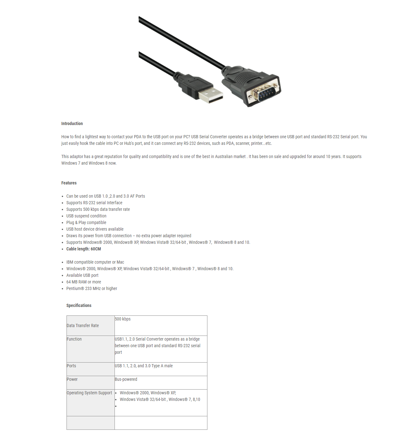 1M USB to Serial DB9M Adapter