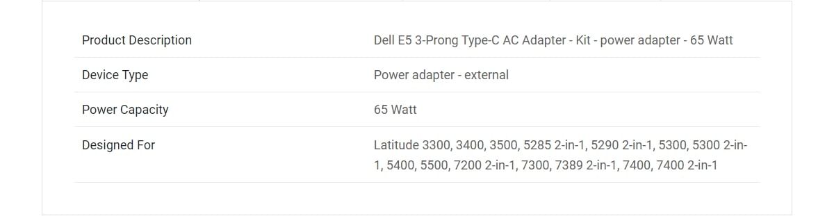 Dell 65W USB-C Power Adapter For Laptop Tablet and Mobile Charger ...
