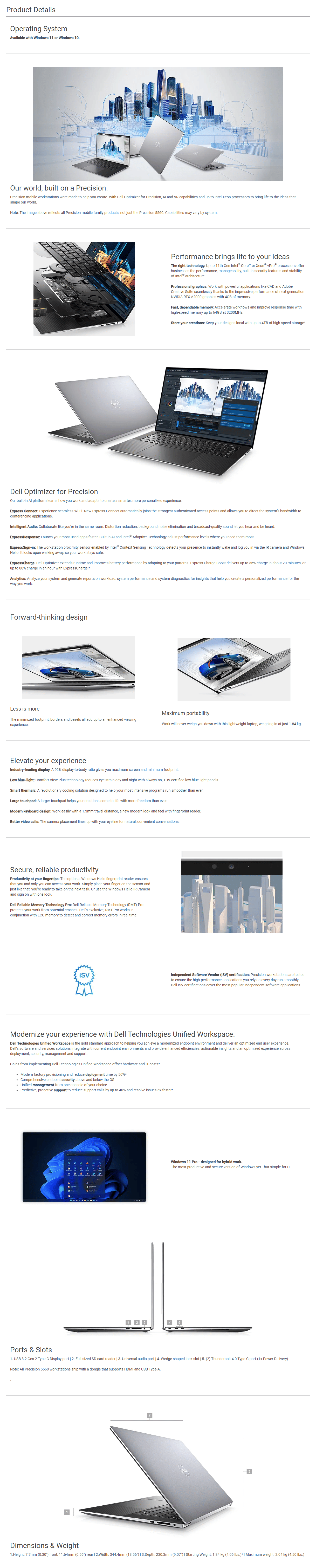 Dell New Precision 5560 15.6" Mobile Workstation, i7-11850H, 16GB RAM ...