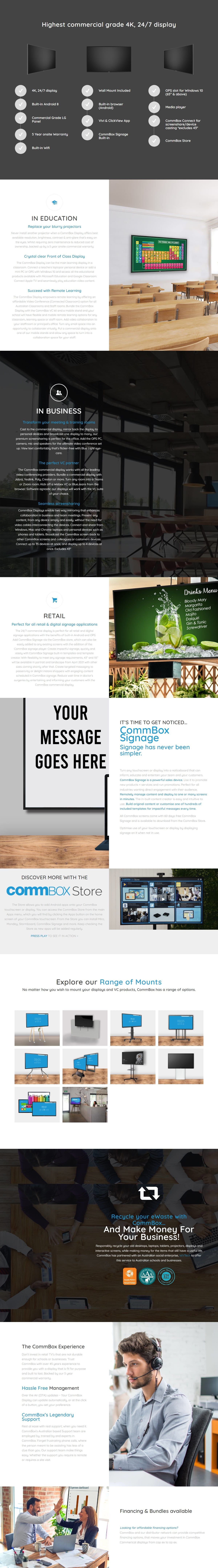 Commbox 55" Smart 4K Ultra HD 24/7 Display Monitor