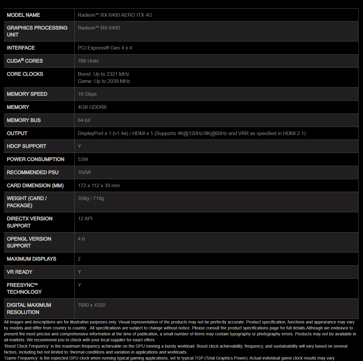 MSI AERO ITX Radeon RX 6400 4G Graphics Card