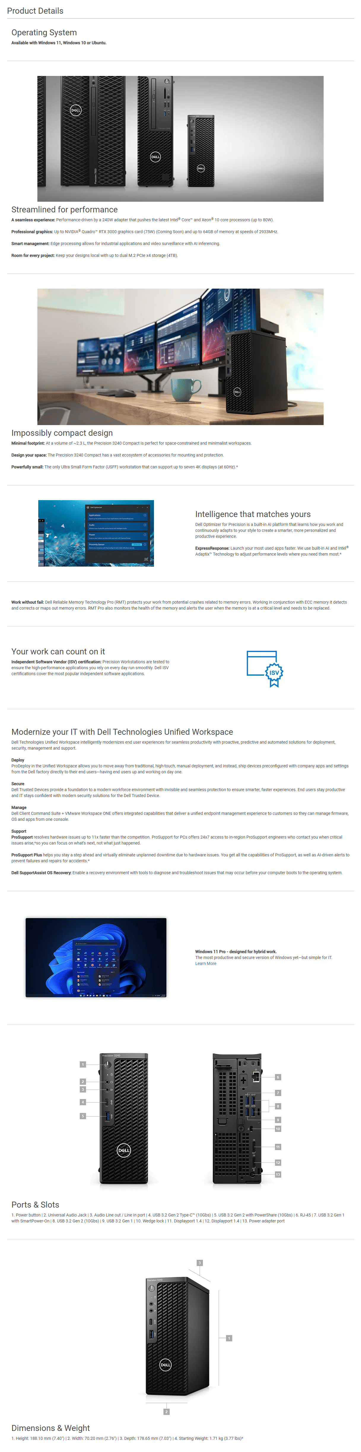 Dell Precision 3240 Compact Desktop Workstation, i9-10900, 16GB RAM ...