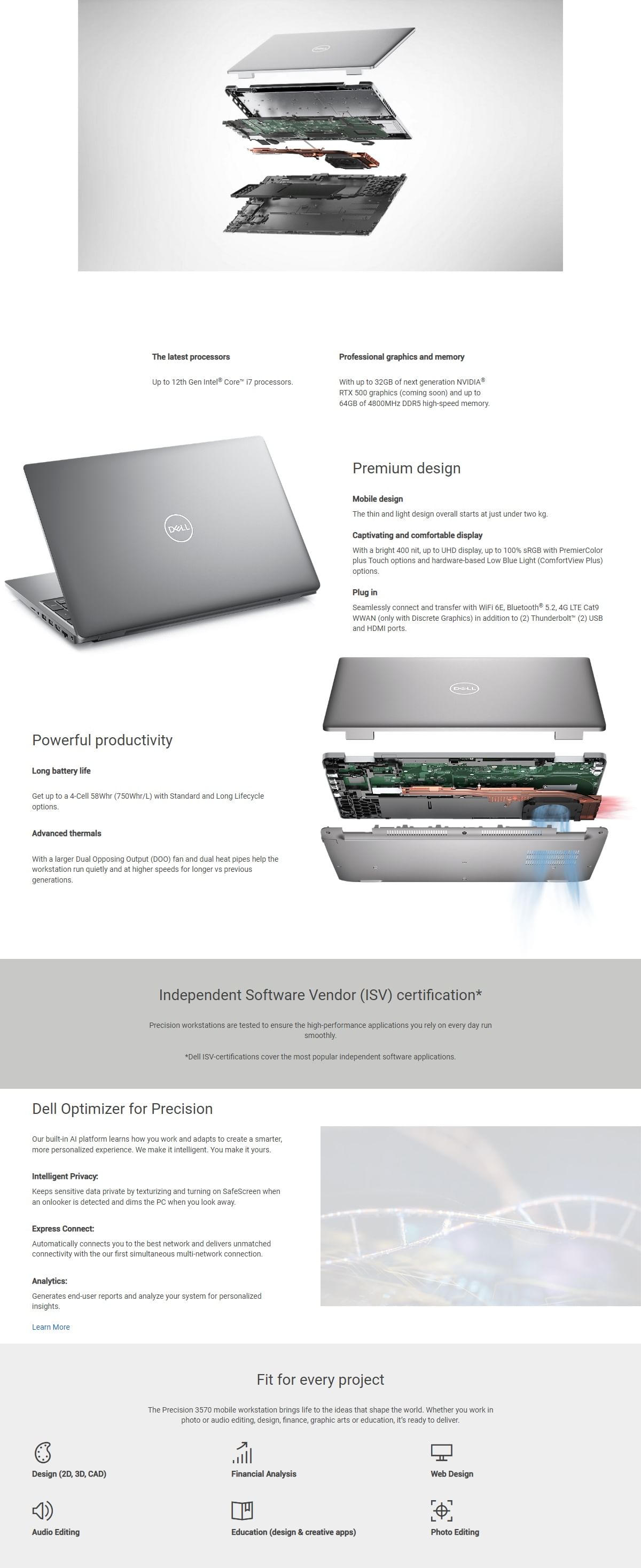 Dell Mobile Precision 3570 15.6" FHD Laptop i7-1265U, 32GB RAM, 1TB SSD ...