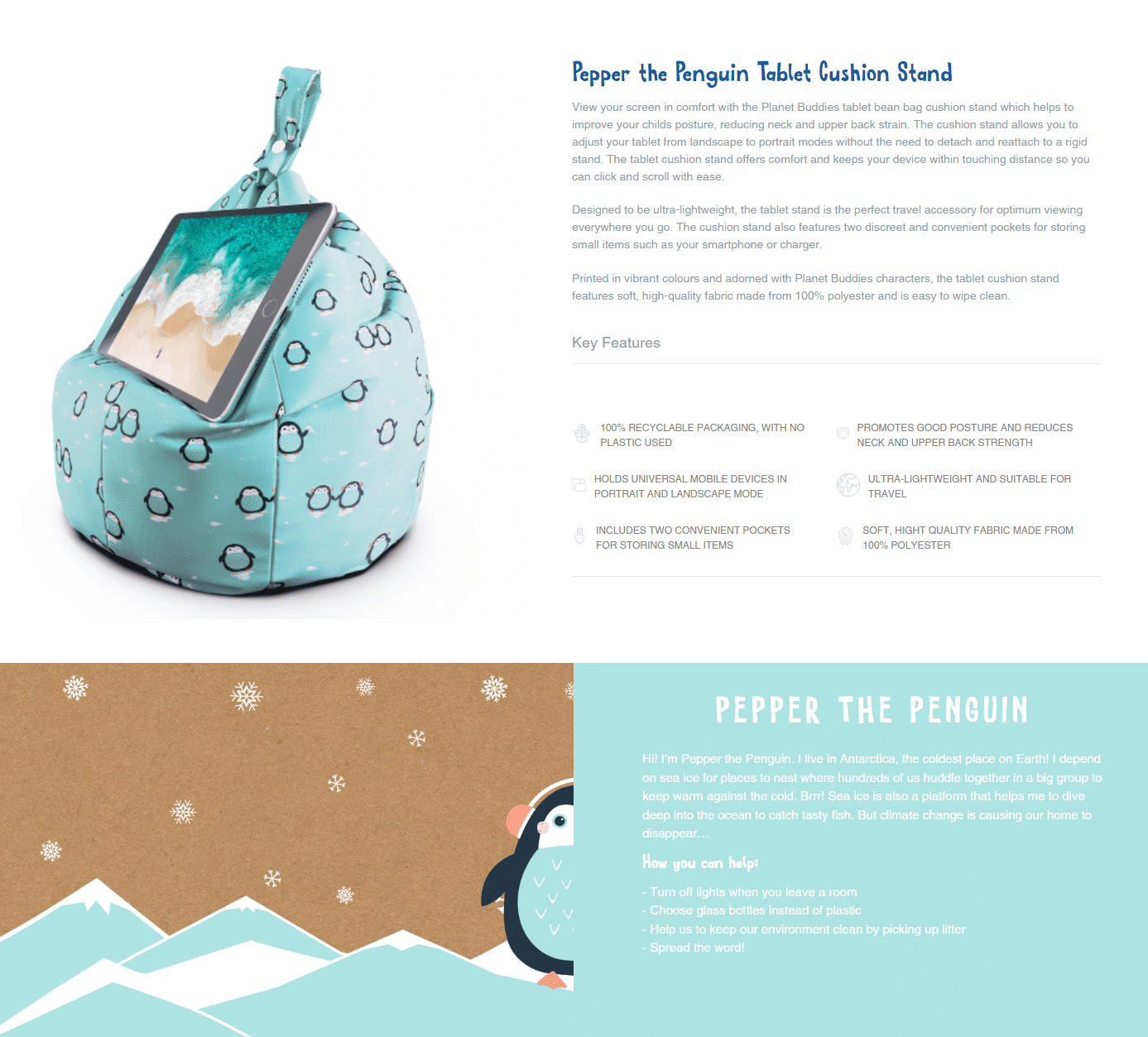 Planet Buddies Tablet Cushion Stand - Penguin