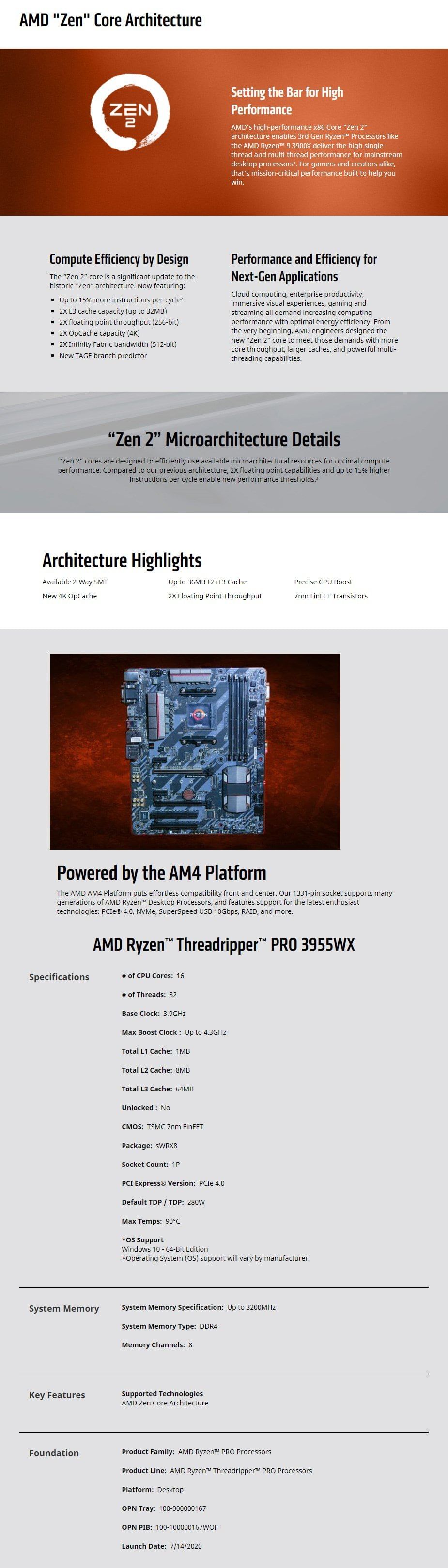 AMD Ryzen Threadripper Pro 3955WX Processor