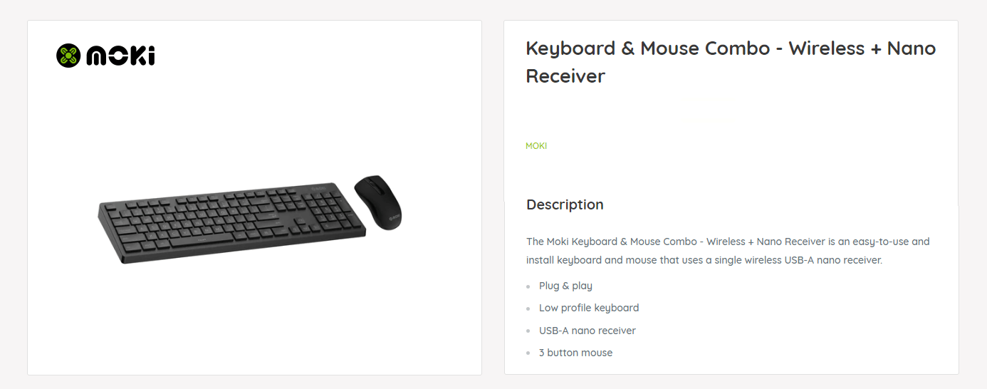 Moki Wireless Keyboard & Mouse Combo