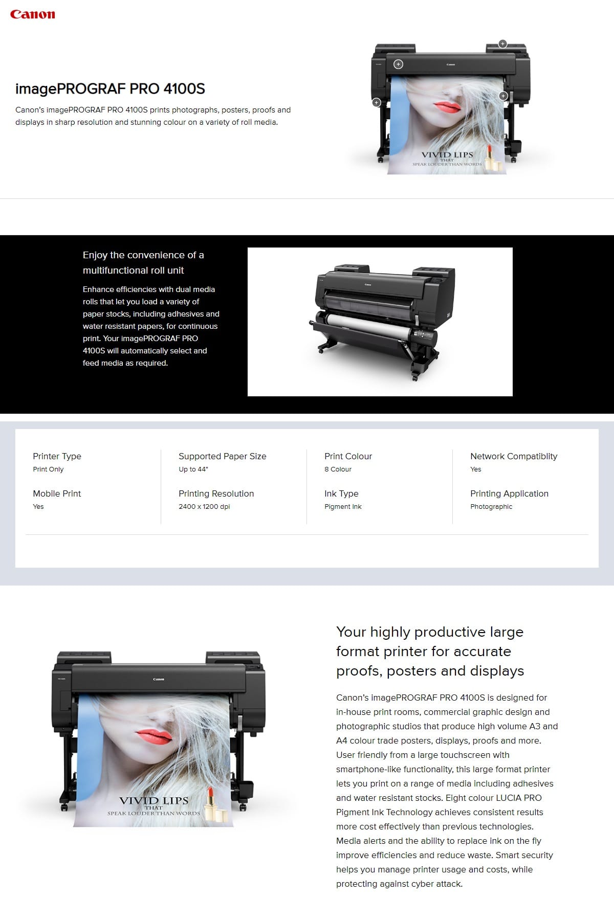 Canon imagePROGRAF PRO 4100S 8 Colour Graphic Arts Printer
