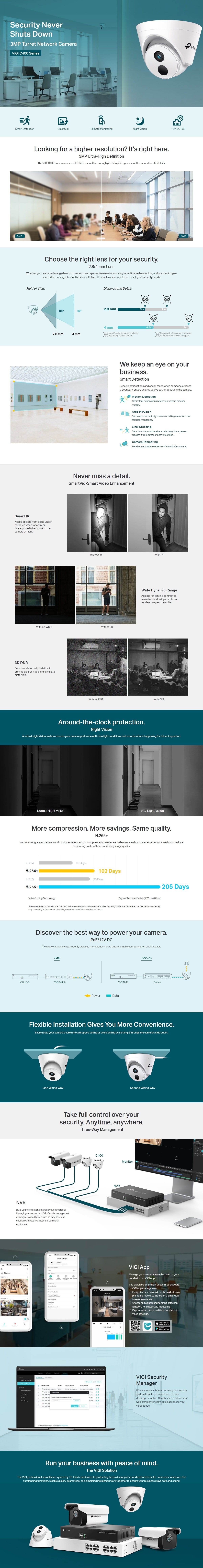 TP-Link VIGI C400HP-2.8 3MP Turret 2.8mm Lens Network Camera