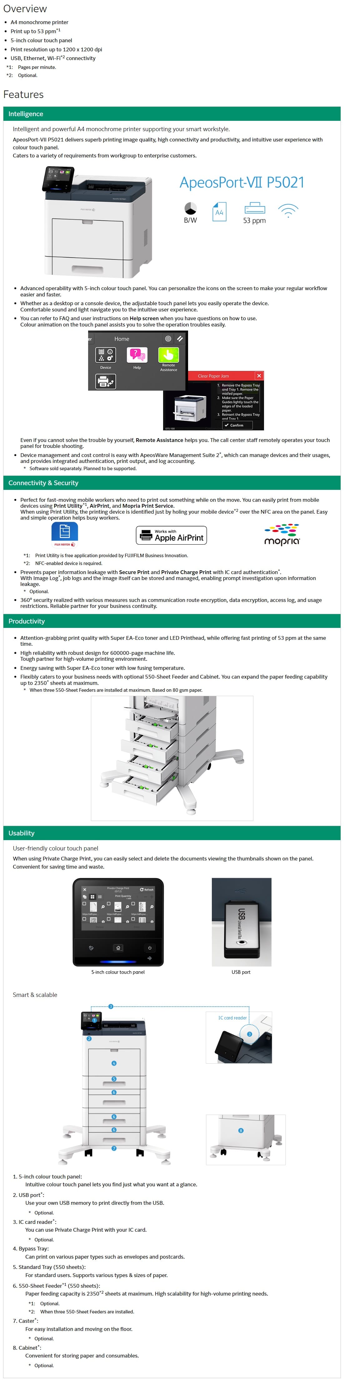 Fujilfilm Apeosport VII P5021 53PPM A4 Mono Colour Printer