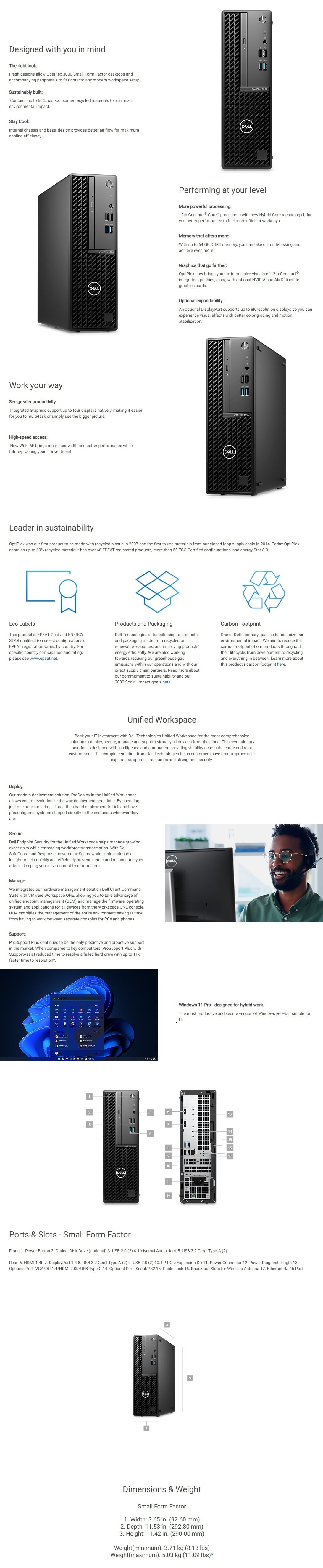 Dell Optiplex 3000 Small Form Factor PC, i5-12500, 8GB RAM, 256GB SSD ...