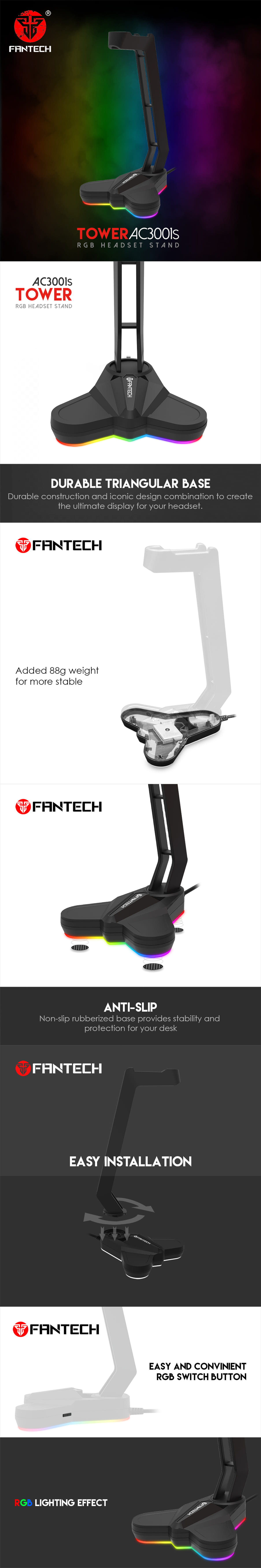 Fantech Headset Stand with RGB Light 150x140x265mm Headphone Anti-Slip ...