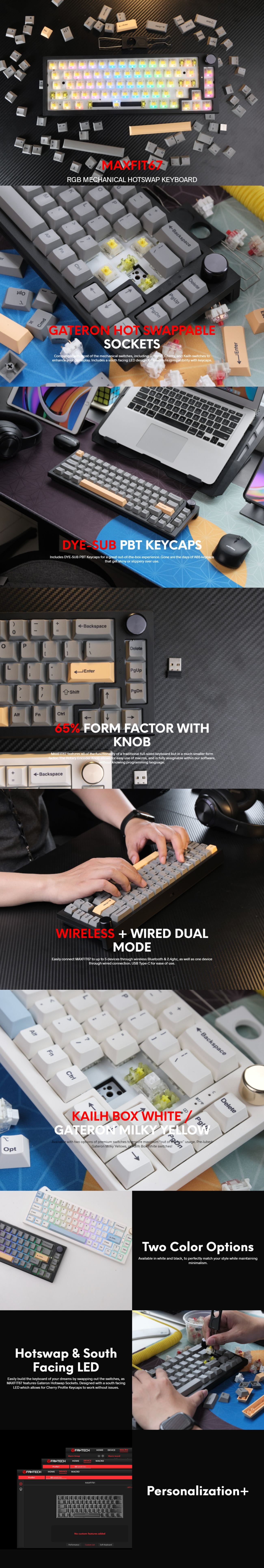 Fantech MAXFIT67 Wireless Bluetooth Mechanical Keyboard 65% Hot-Swap ...