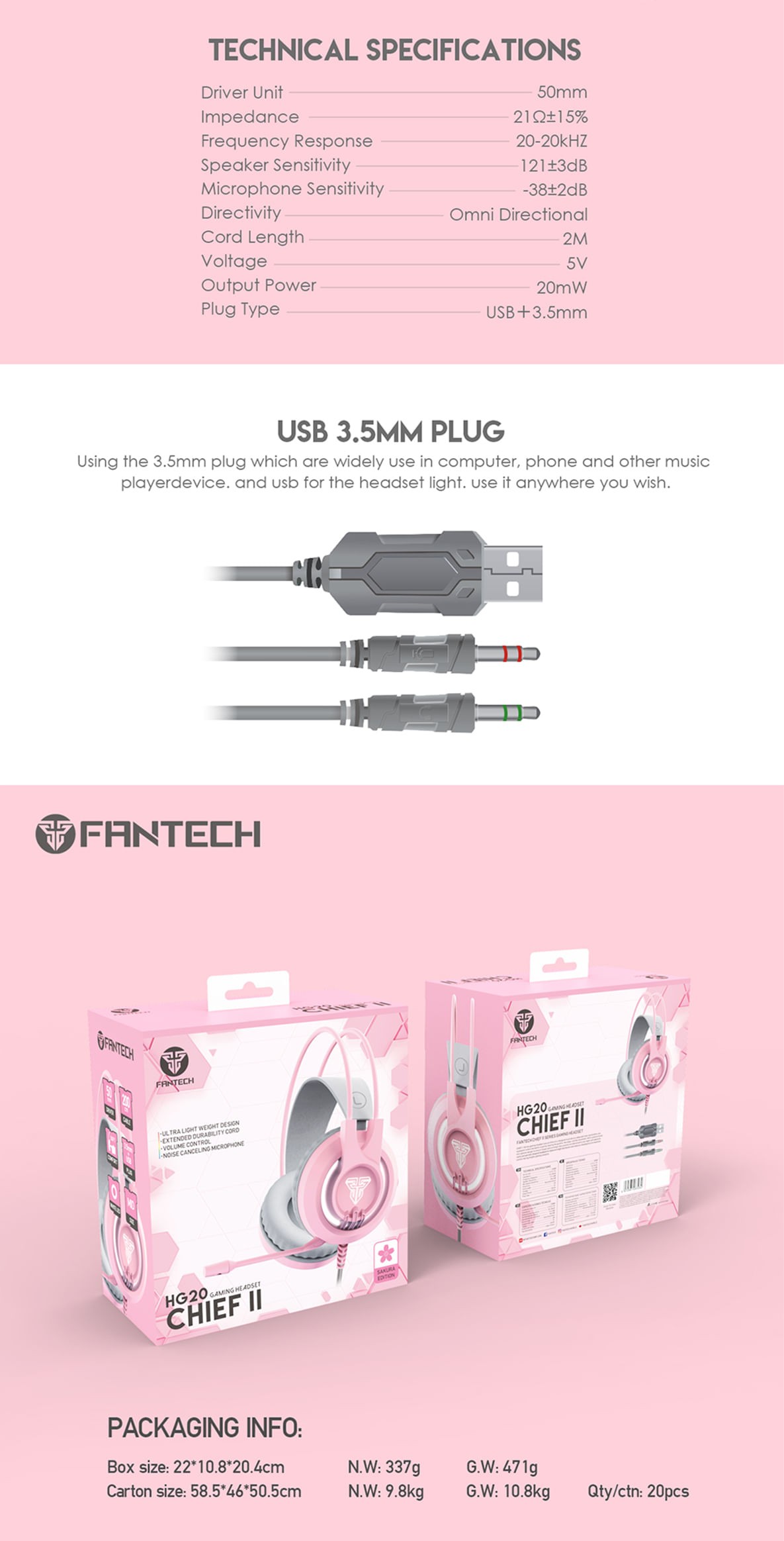 Fantech PC Headset 3.5mm Noise-Cancelling Microphone White Lightning ...