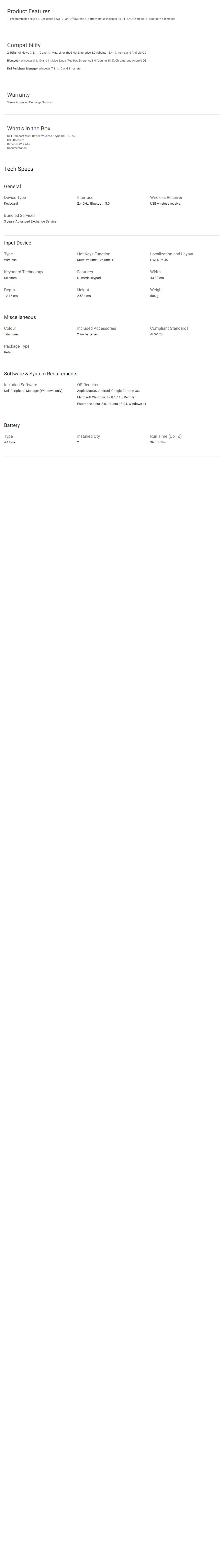 Dell KB740 Compact Multi-Device Wireless Keyboard