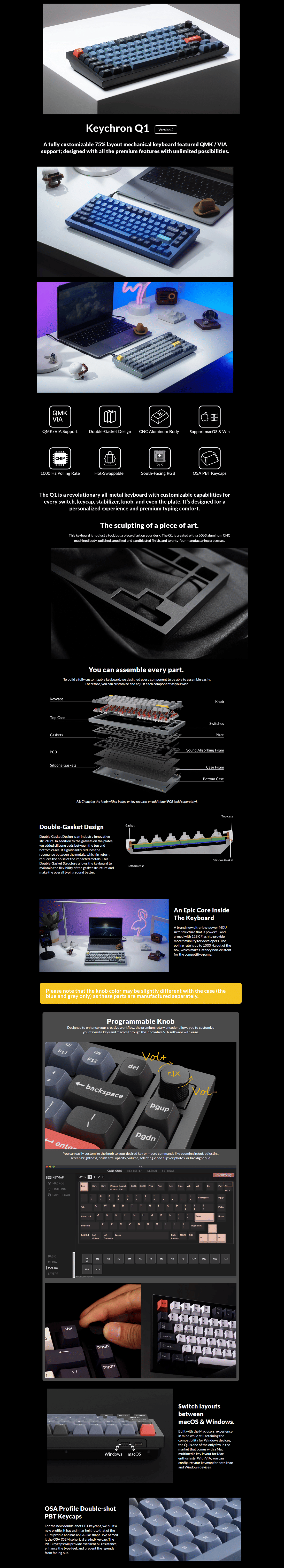 Keychron Q1 v2 QMK 75% Custom Hot-Swappable Mechanical Keyboard Knob ...
