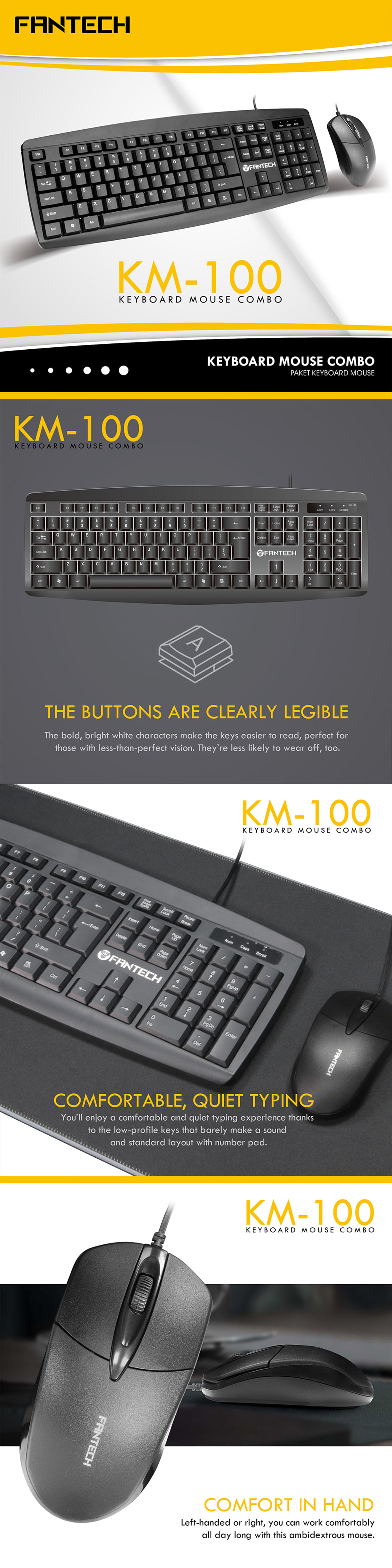 Fantech Office PC Wired Keyboard + Mouse Combo Computer Set (KM-100)