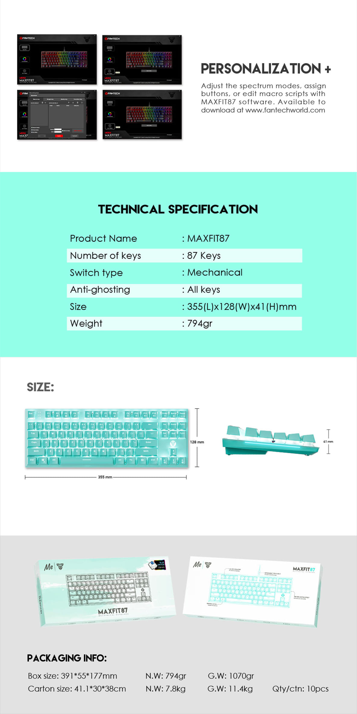 Fantech MAXFIT87 Wired Mechanical Keyboard - Fantech Red - Mint Edition