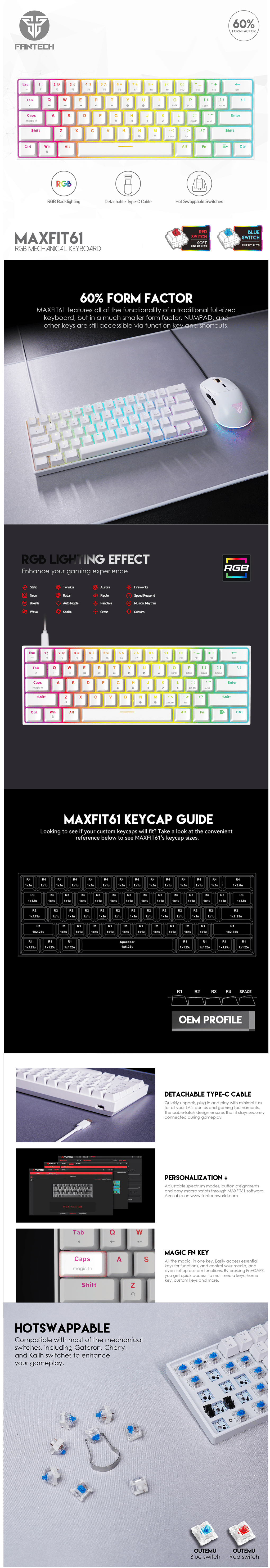 Fantech MAXFIT61 Gaming PC Mechanical Keyboard Hot-Swappable RGB ...