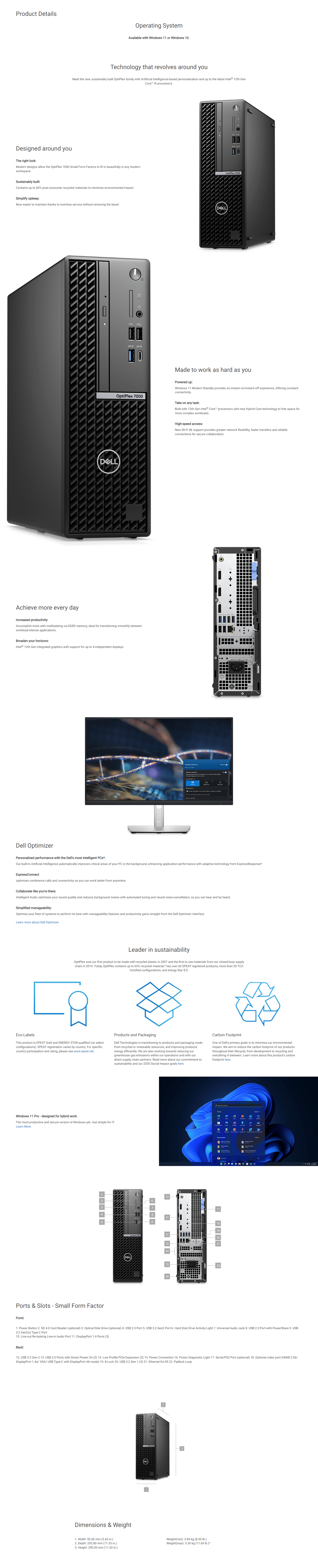 Dell Optiplex 7000 Small Form Factor PC, i5-12500, 8GB RAM, 256GB SSD ...