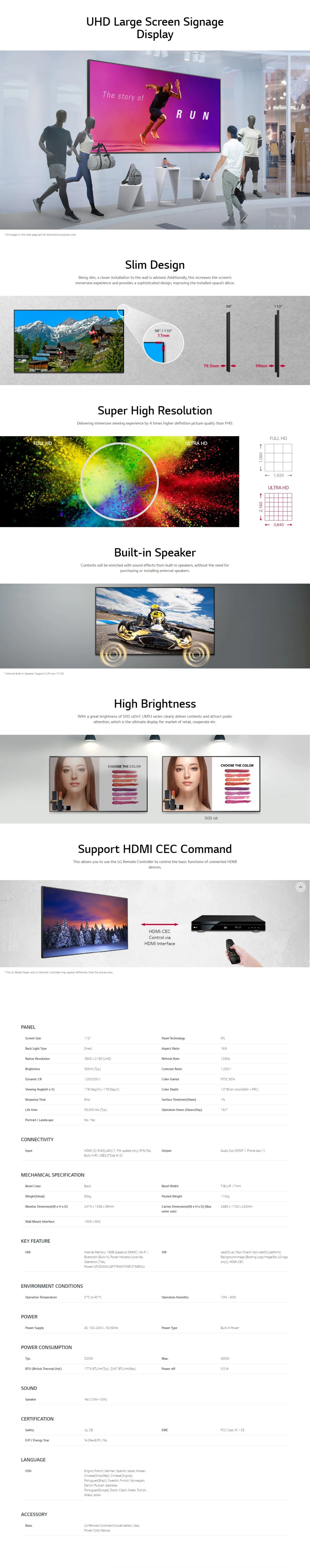 LG 110" 4K UHD Large Screen Signage Display